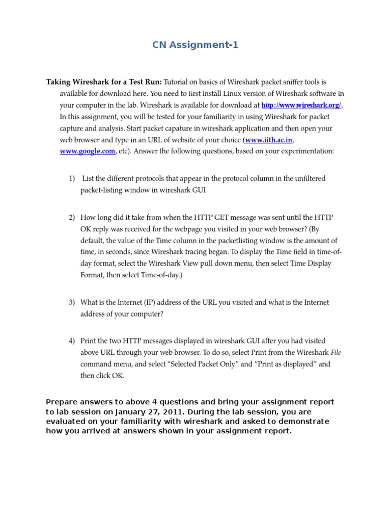 CN Wireshark Assignment 1 | PDF