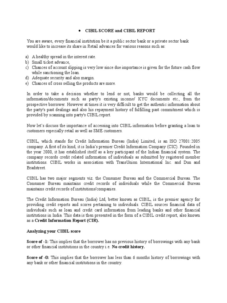 Cibil Score Report | Credit (Finance) | Credit History