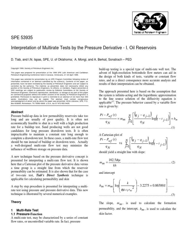 Interpretation of Multirate Test by Tue Pressure Derivative Oil ...
