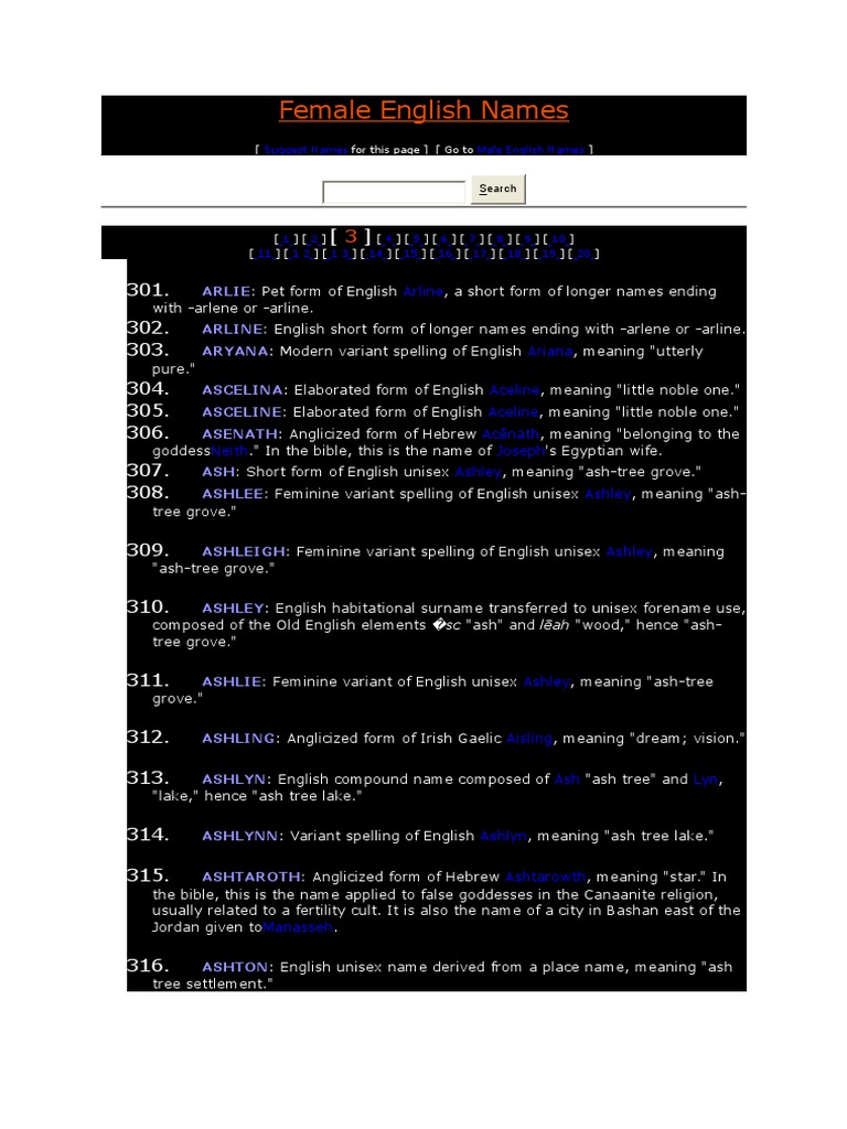 Female English Names: Arlie Arline Aryana Ascelina Asceline Asenath ASH ...
