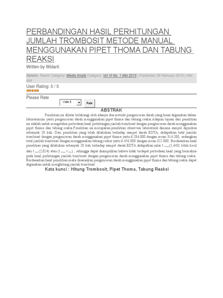 Perbandingan Hasil Perhitungan Jumlah Trombosit Metode Manual ...