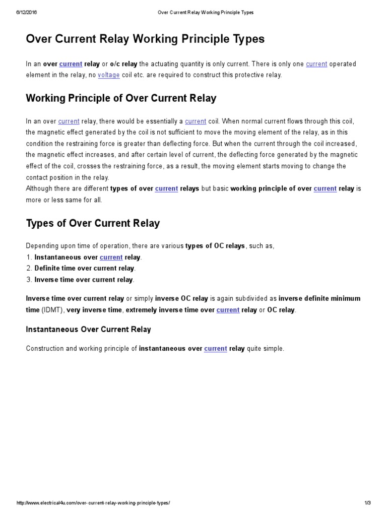 Overcurrent Relay Principles and Types | PDF | Relay | Inductor