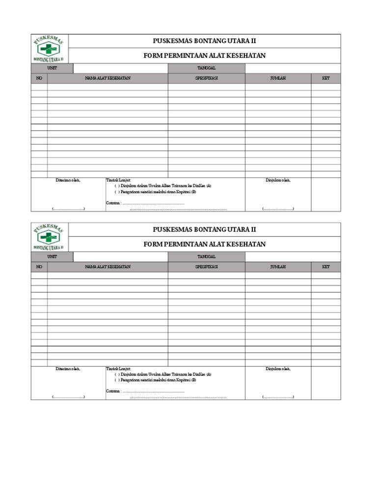 Form Permintaan Alat Kesehatan Puskesmas | PDF
