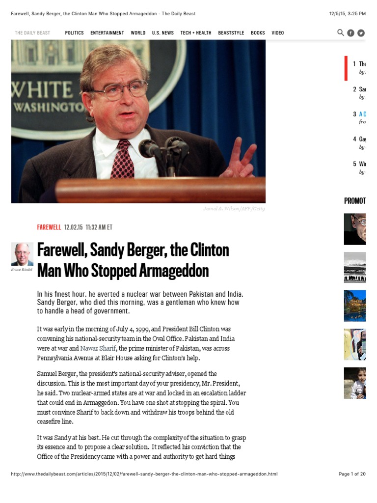 Farewell, Sandy Berger, The Clinton Man Who Stopped Armageddon - The ...