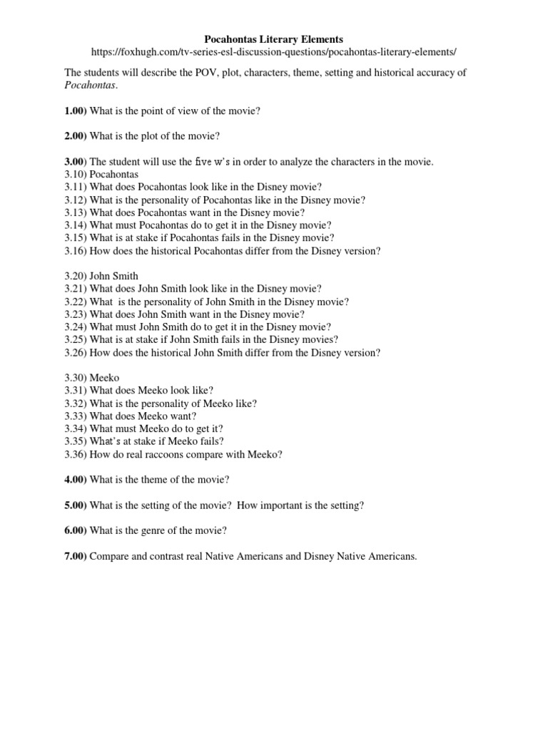 Pocahontas Literary Elements | PDF