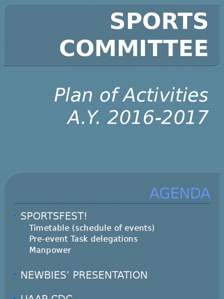 Sports Committee: Plan of Activities A.Y. 2016-2017 | PDF