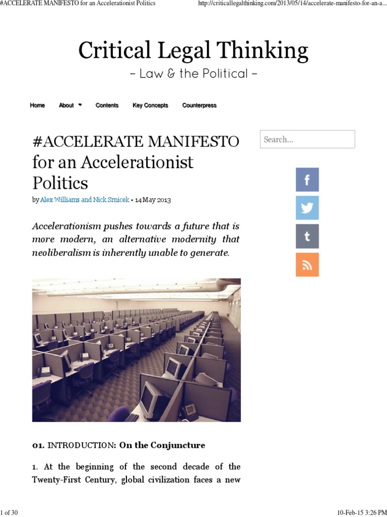 #ACCELERATE MANIFESTO For An Accelerationist Politics | PDF ...