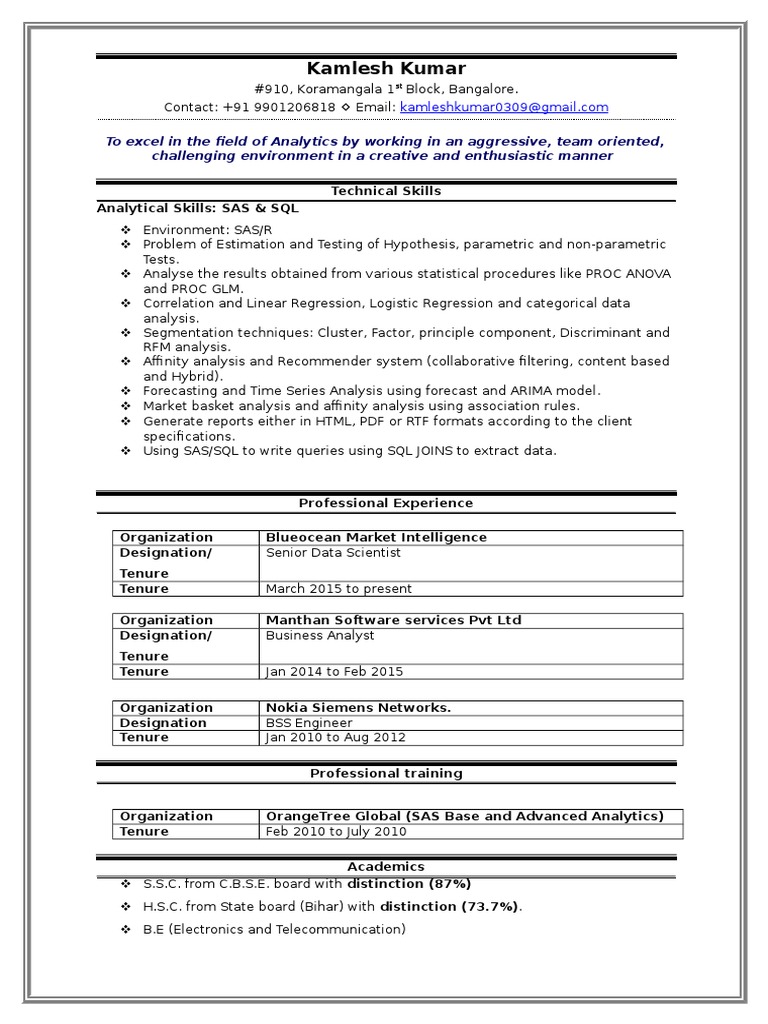 Resume Kamlesh | PDF | Factor Analysis | Sas (Software)