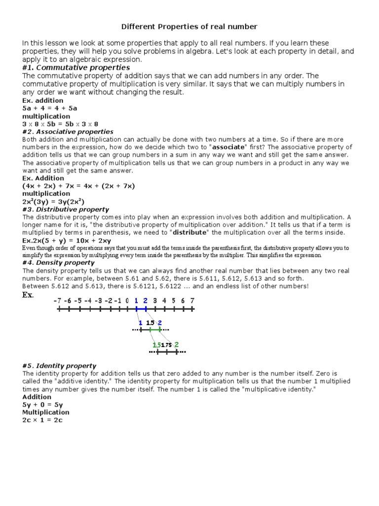 Properties of Real Numbers Explained | PDF