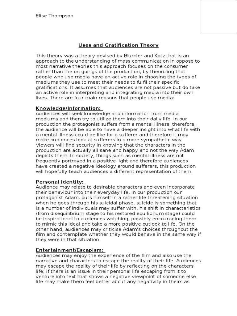 Uses and Gratification Theory Explained | PDF | Mass Media | Theory