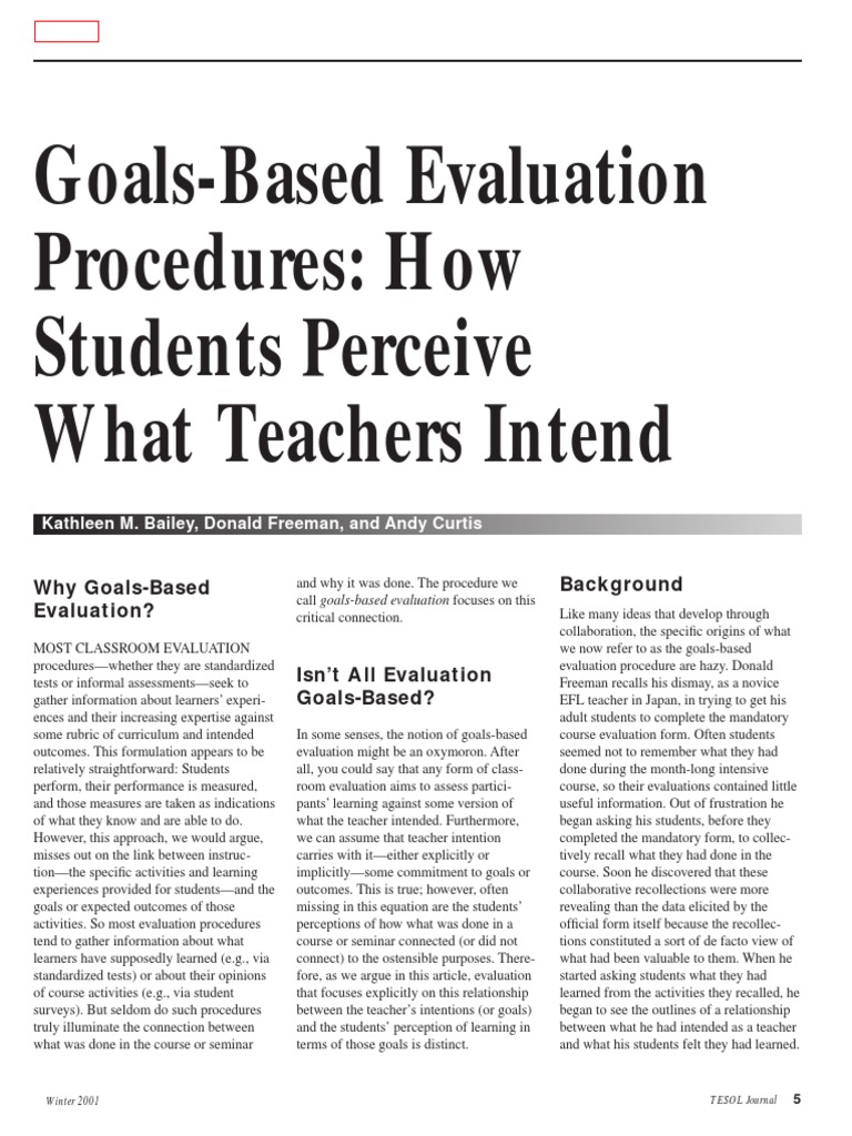 Goals-Based Evaluation Procedures: How Students Perceive What Teachers ...