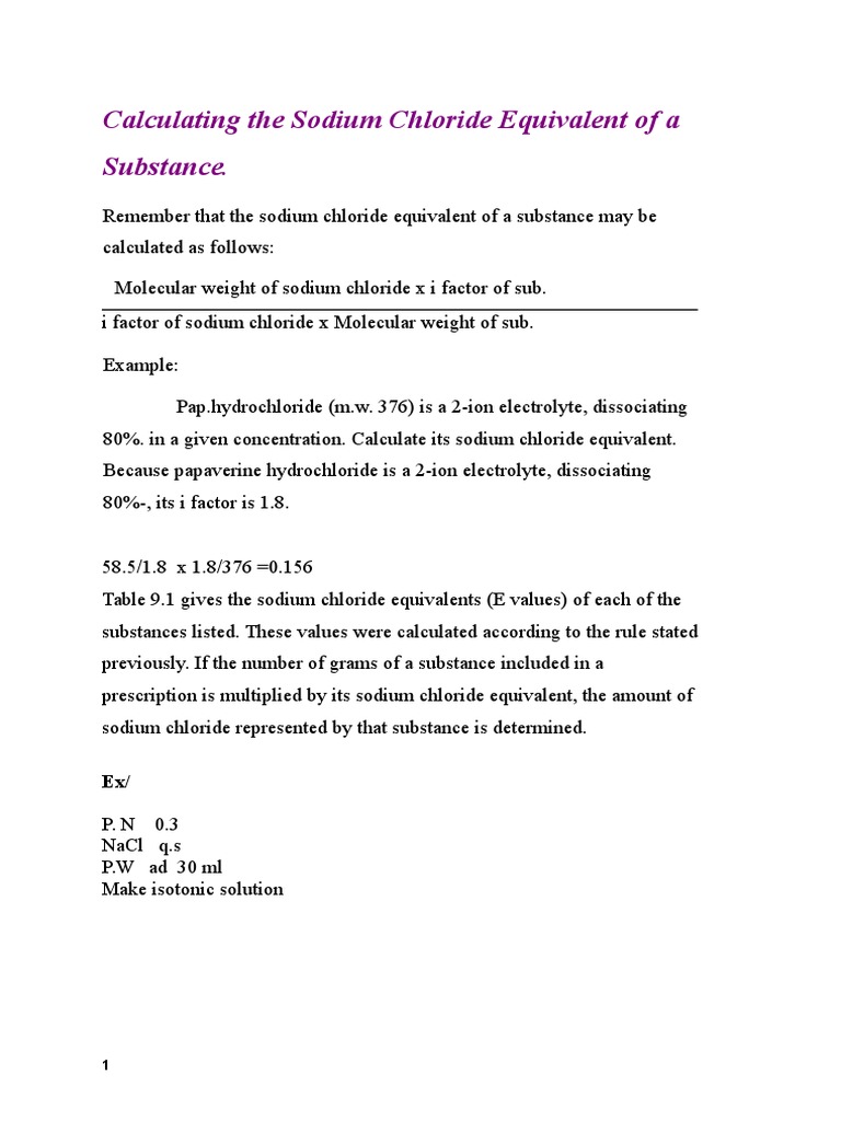 Calculating The Sodium Chloride Equivalent of A Substance | PDF ...