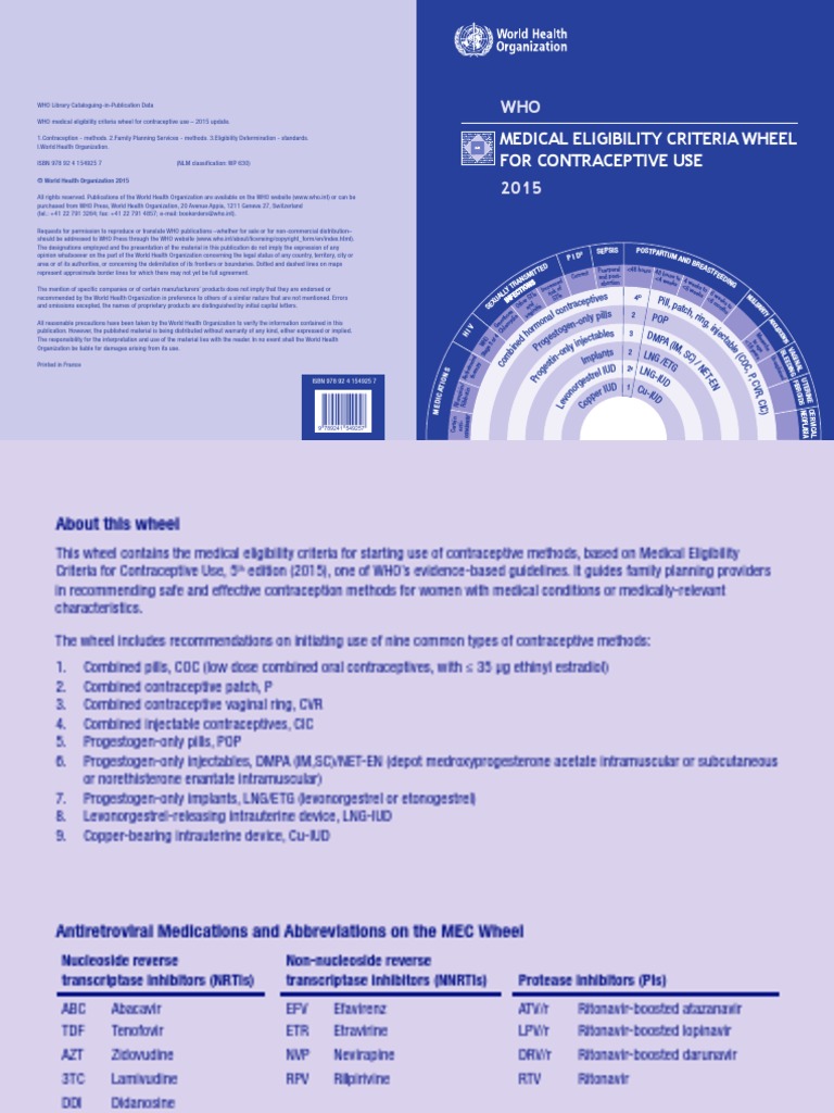 Medical Eligibility Criteria Wheel For Contraceptive Use: Nly Pills ...