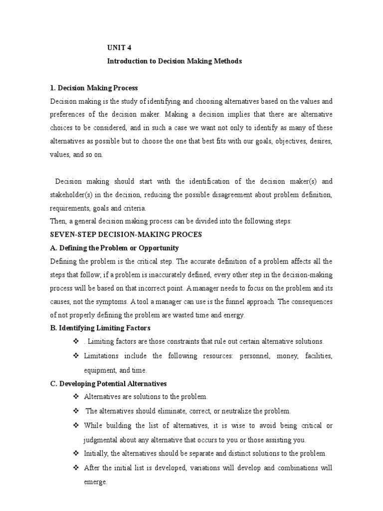 Introduction To Decision Making Methods | PDF | Decision Making | Cognition