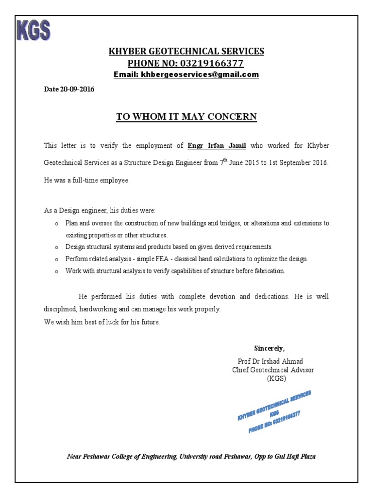 Civil Engineer Experience Certificate | PDF