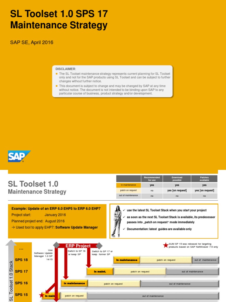 SL Toolset 1.0 SPS 17 Maintenance Strategy: SAP SE, April 2016 | PDF