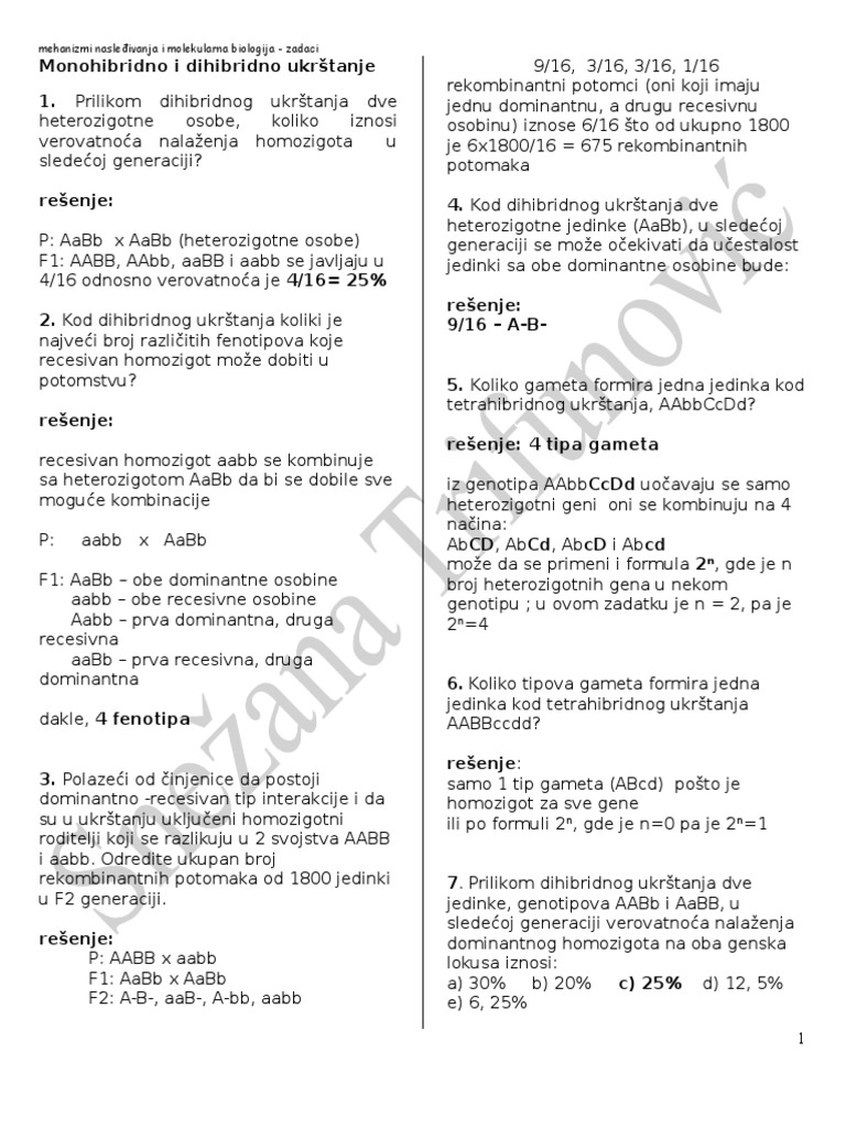 Zadaci Genetika I Molekularna | PDF