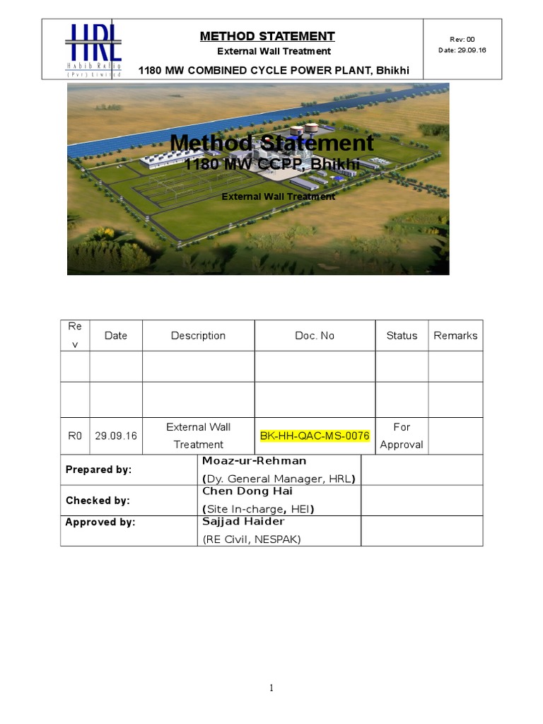 Method Statement For External Wall Plaster & Treatment | PDF | Adhesive | Personal Protective ...