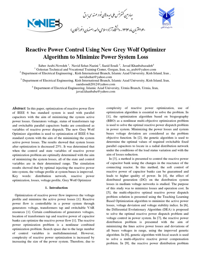 Reactive Power Control Using New Grey Wolf Optimizer Algorithm To ...