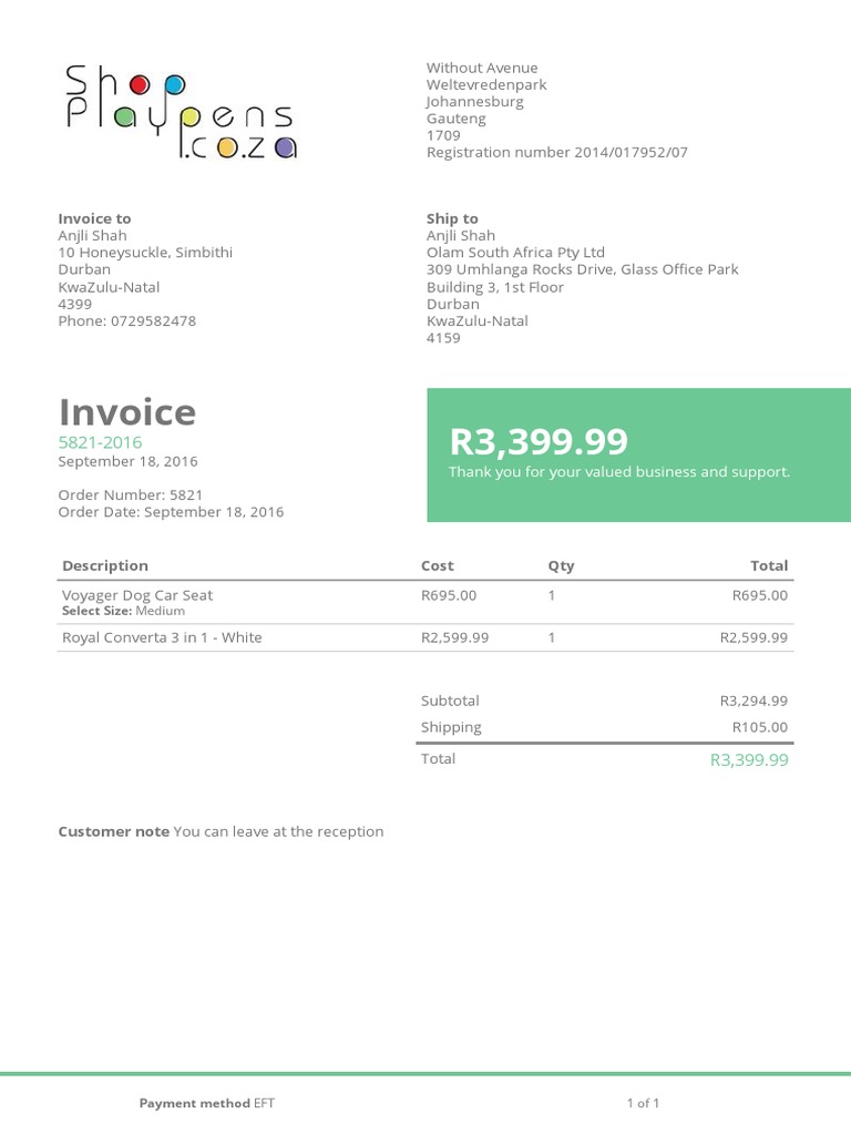 Invoice for Pet Products Purchase | PDF