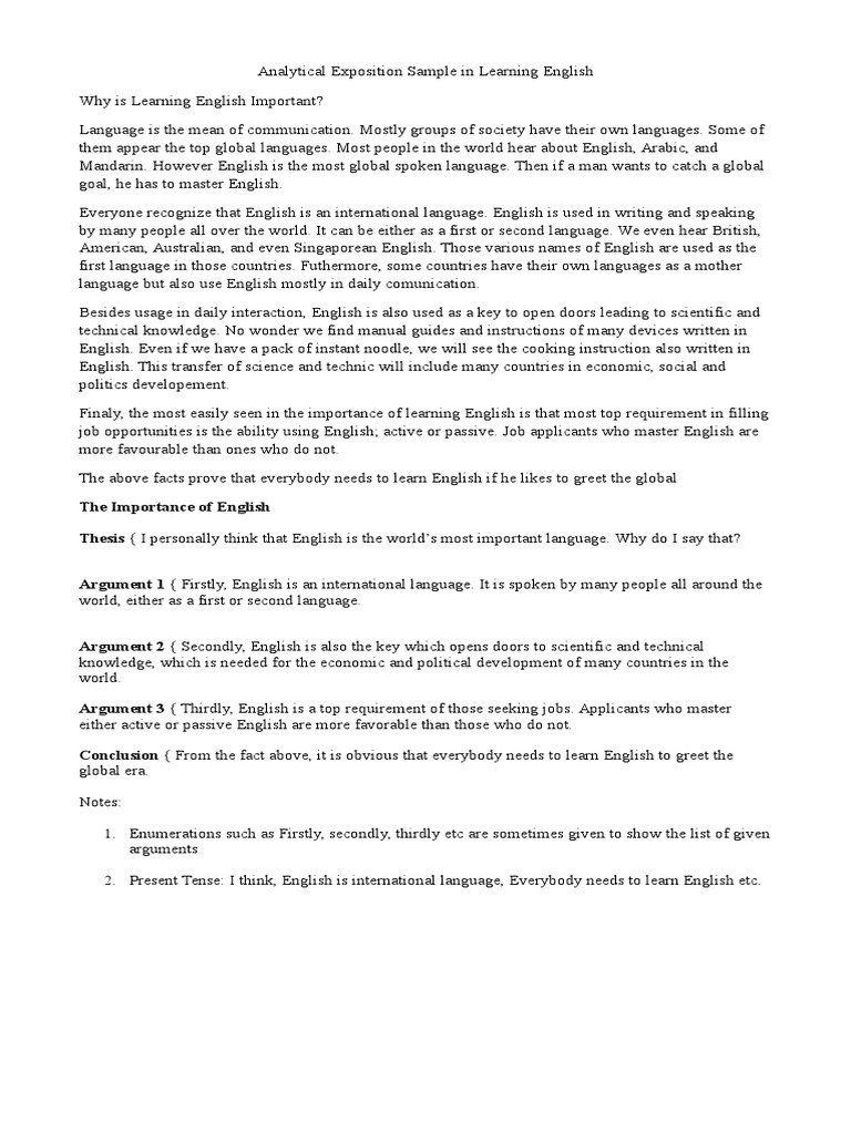 Analytical Exposition Sample in Learning English | English Language ...