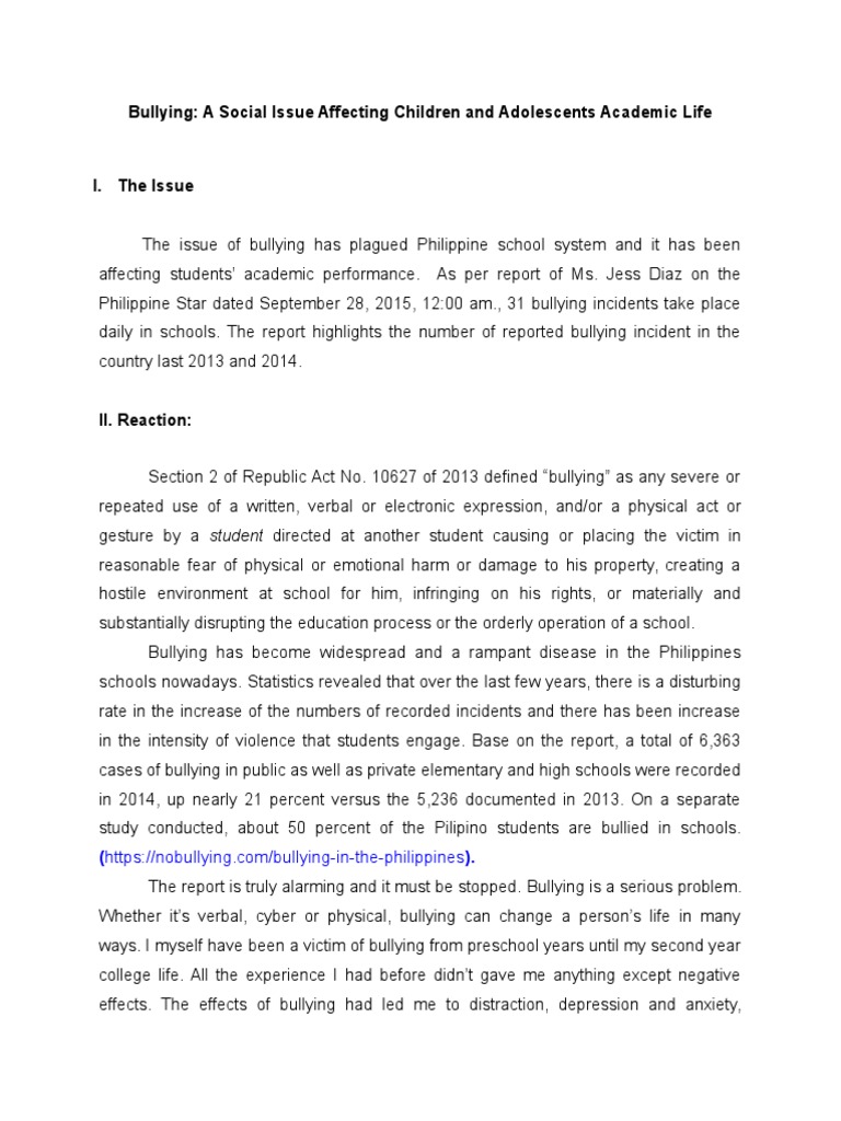 Bullying: A Social Issue Affecting Children and Adolescents Academic ...
