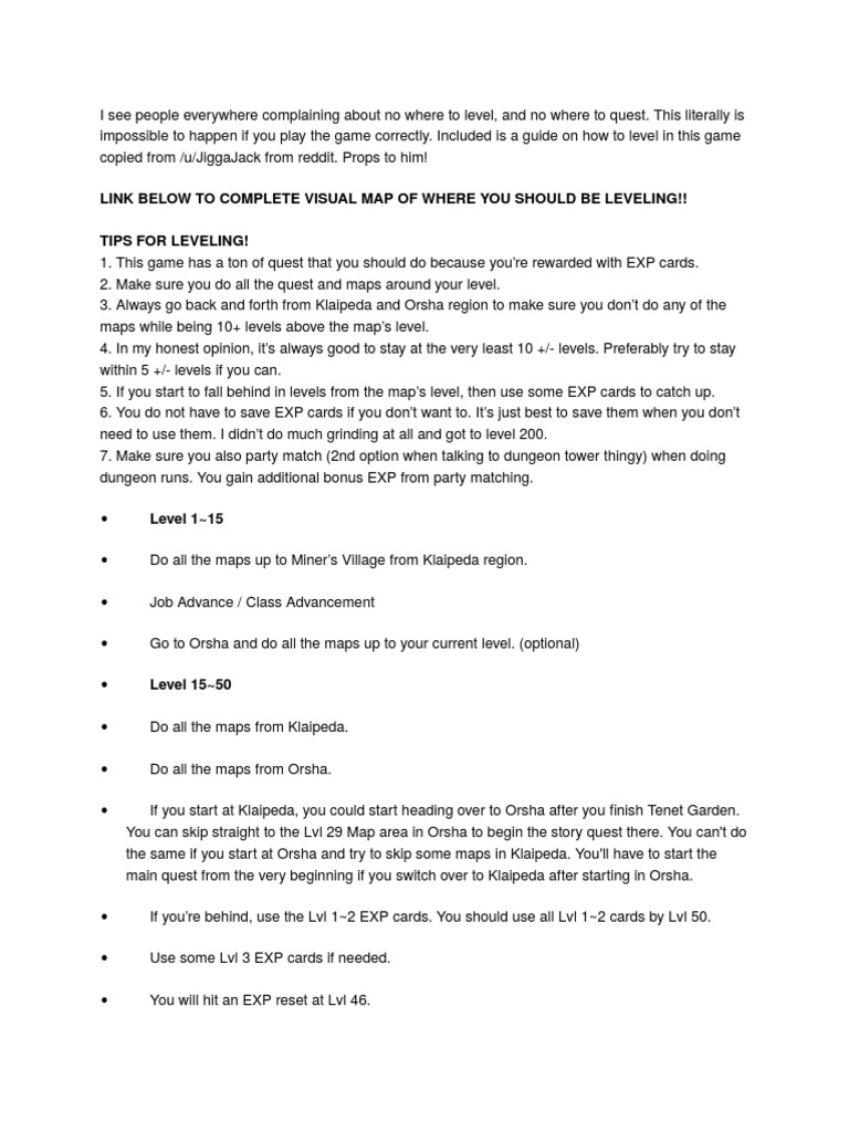 Link Below To Complete Visual Map of Where You Should Be Leveling ...