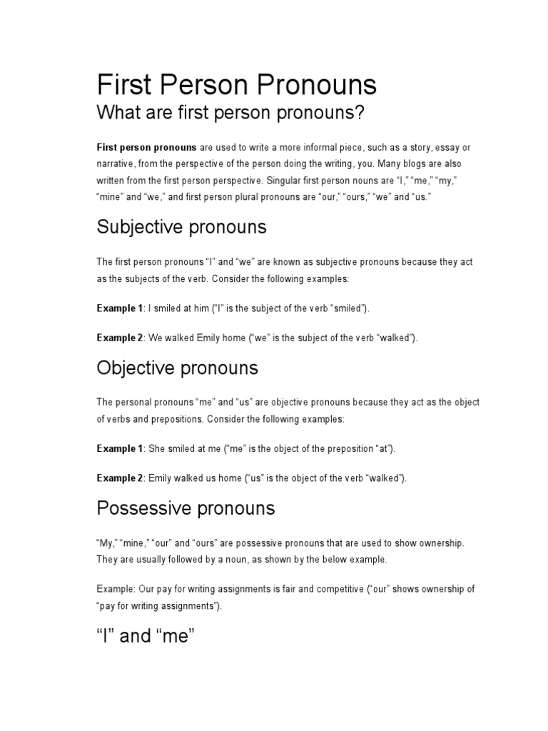What Are First Person Pronouns? | PDF | Grammatical Gender | Pronoun