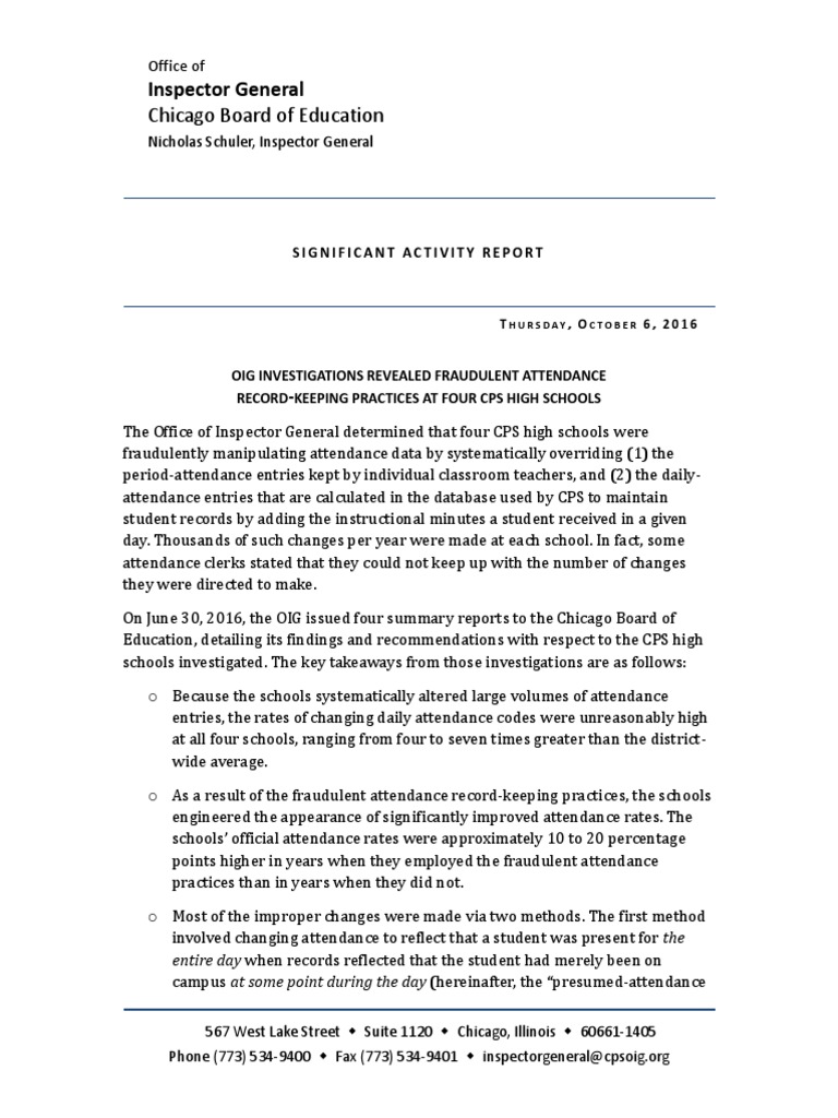 CPS Inspector General's Report | PDF | Government
