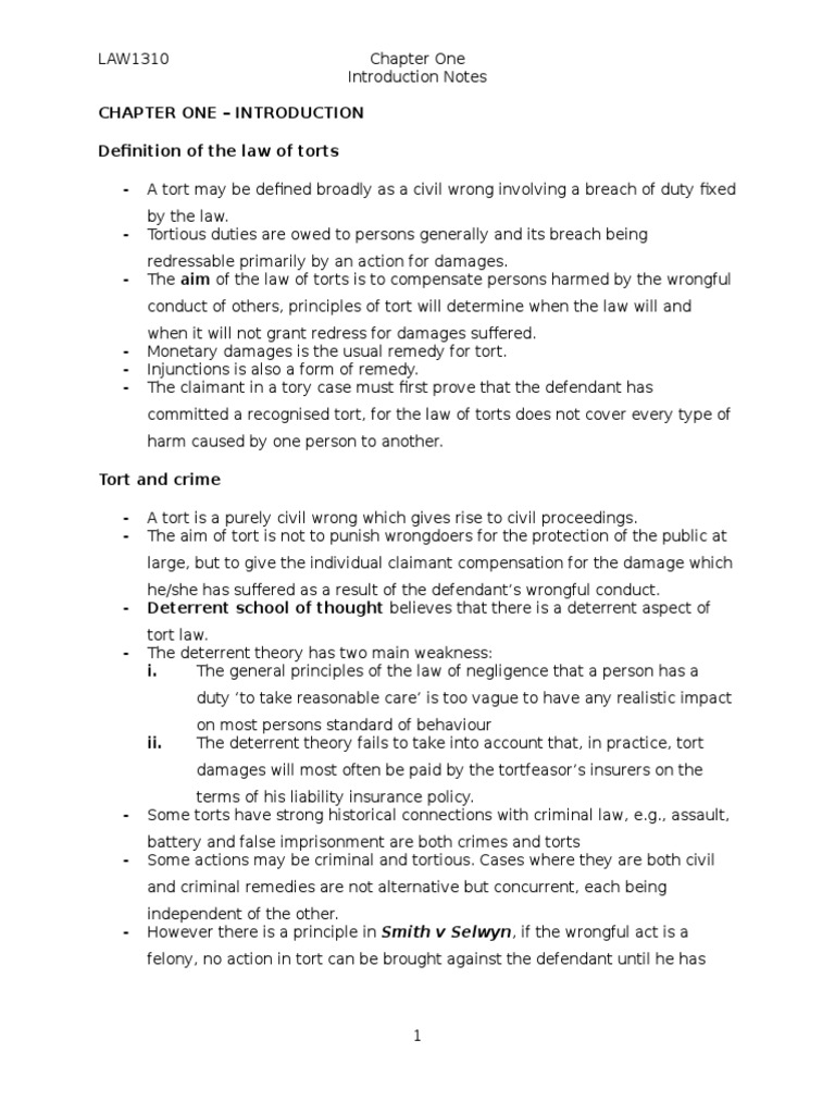 Kodilinye Chapter 1 Notes | PDF | Tort | Damages