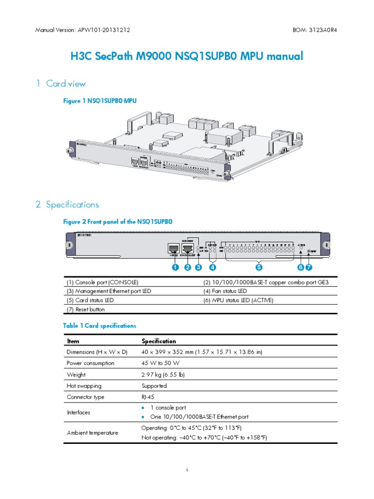 h3c Secpath m9000 Nsq1supb0 Mpu Card Manual-Apw101-Book | PDF ...