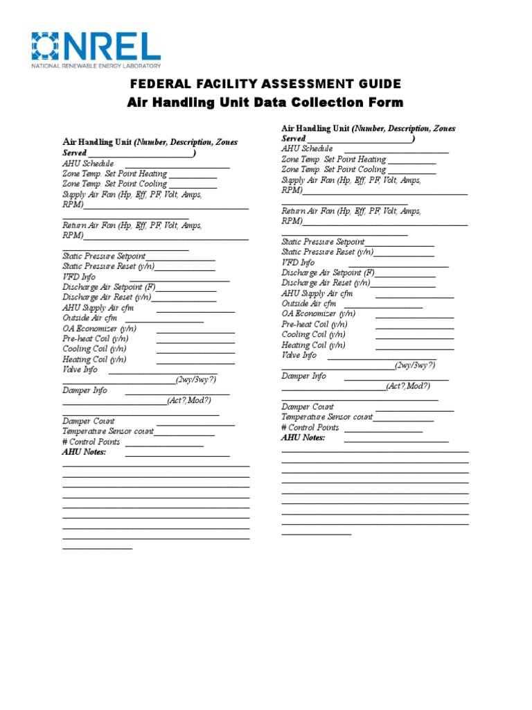 Air Handling Unit Data Collection Form | PDF | Continuum Mechanics ...
