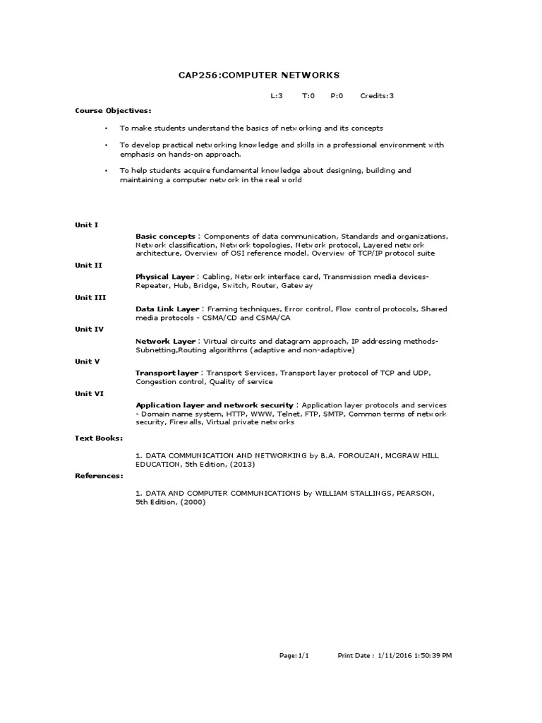 Cap256:Computer Networks: Course Objectives | PDF