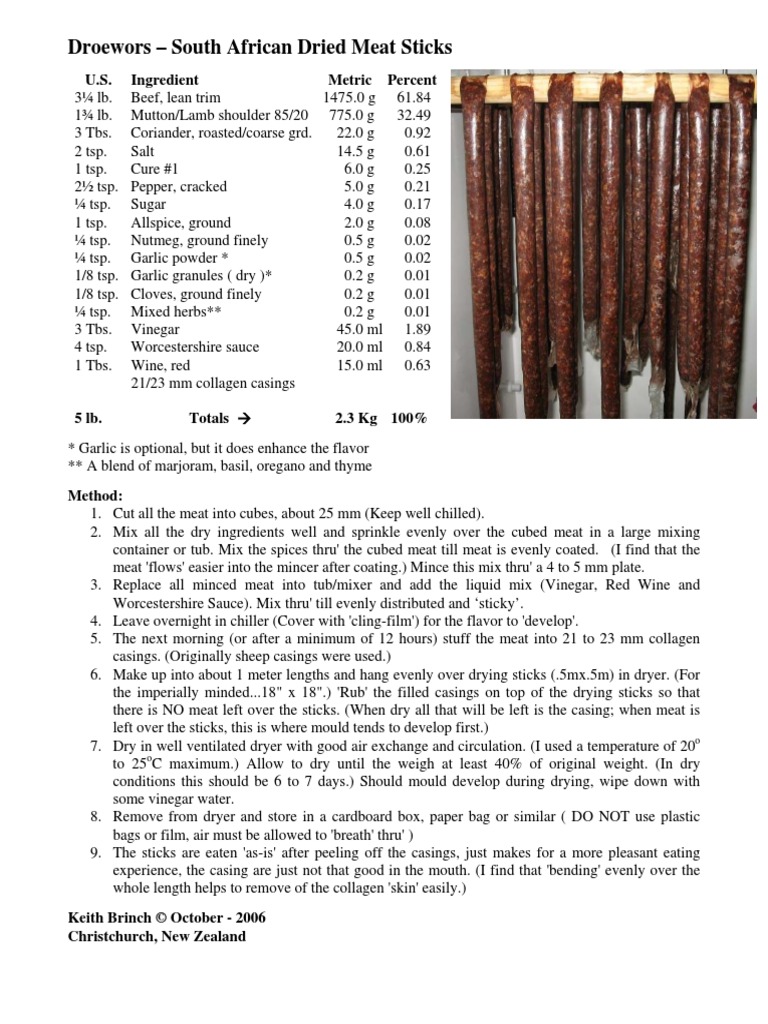 Droewors Recipe South African Dry Sausage | PDF