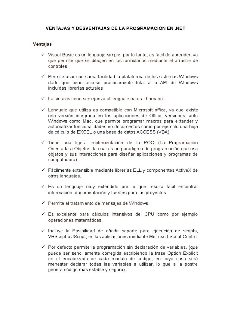 Ventajas y Desventajas de Visual Basic | PDF | Lenguaje de programación ...