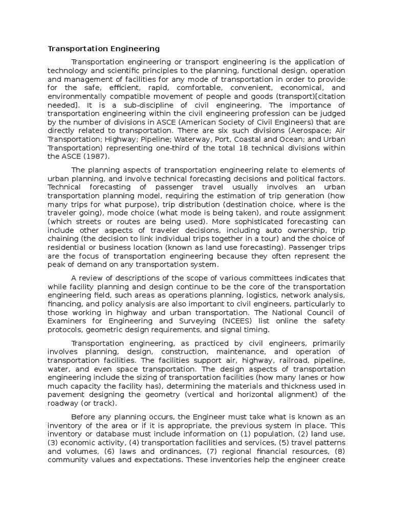 Overview of Transportation Engineering | PDF | Transportation ...