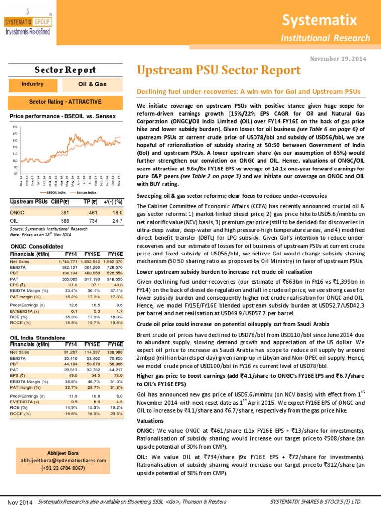 Upstream PSU Sector Report - Big Bang Reforms - Positive For Upstream ...