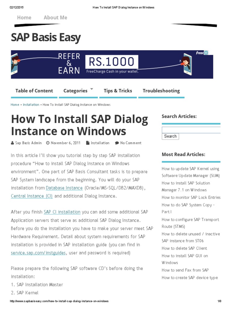How To Install SAP Dialog Instance On Windows | PDF | Installation ...