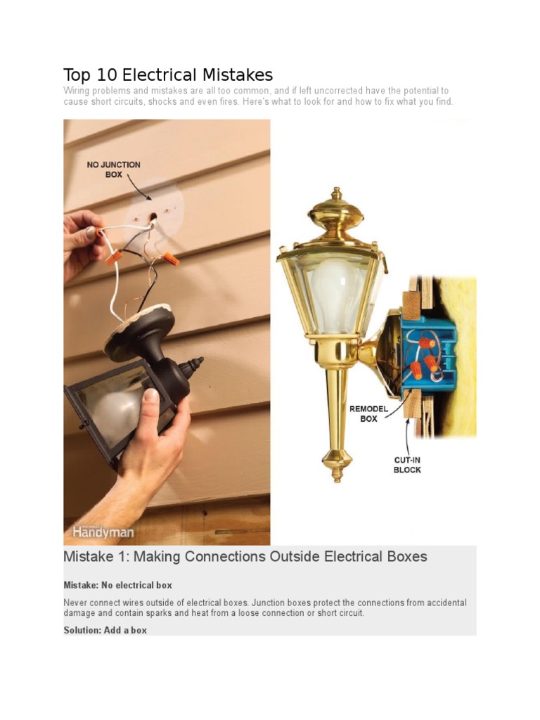 Top 10 Electrical Mistakes | PDF | Cable | Electrical Connector