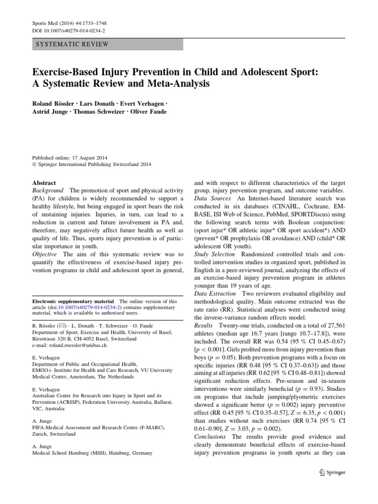Exercise-Based Injury Prevention in Child and Adolescent Sport ...