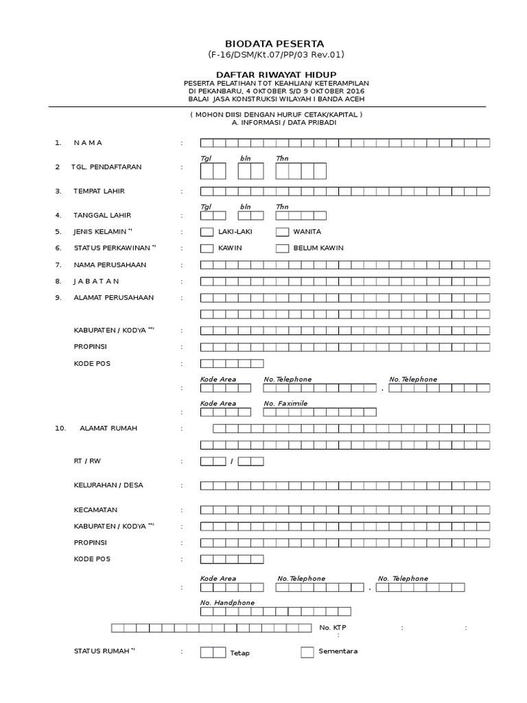Biodata Peserta TOT Pekanbaru | PDF