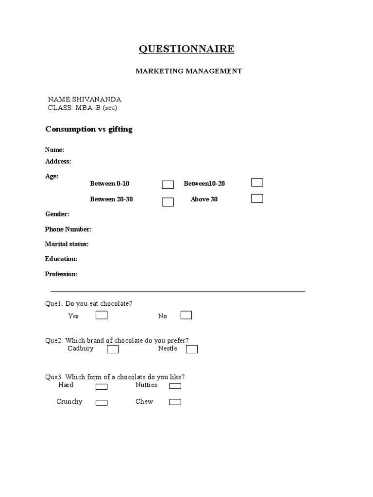 Questionnaire: Consumption Vs Gifting | PDF