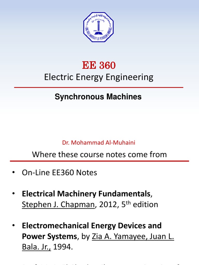 EE360 - Synchronous Machines | PDF | Electrical Engineering | Electricity