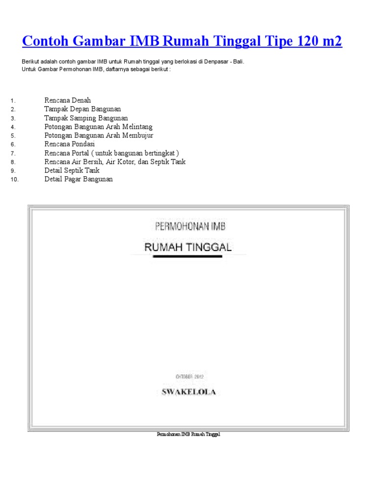 Contoh Gambar IMB Rumah Tinggal Tipe 120 m2 | PDF
