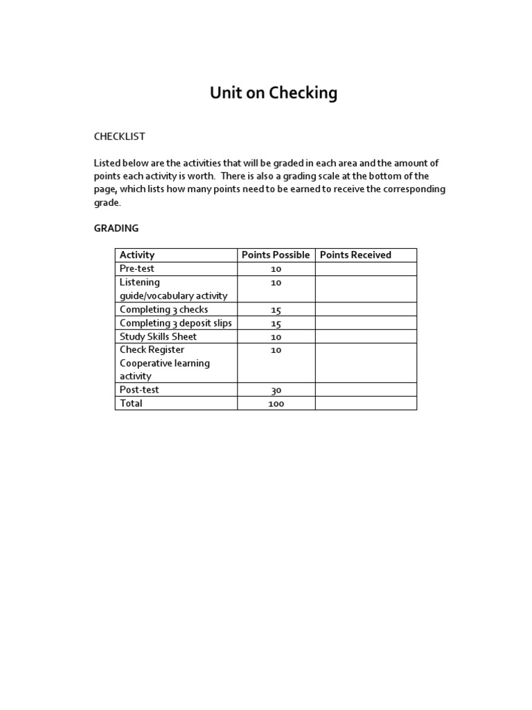 Check Writing Grading Checklist | PDF | Cheque | Debits And Credits