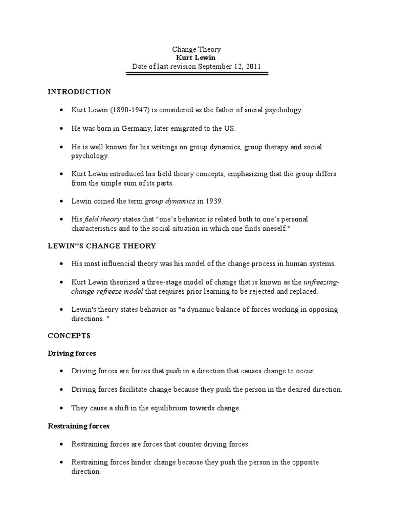Kurt Lewin Change Theory Nursing