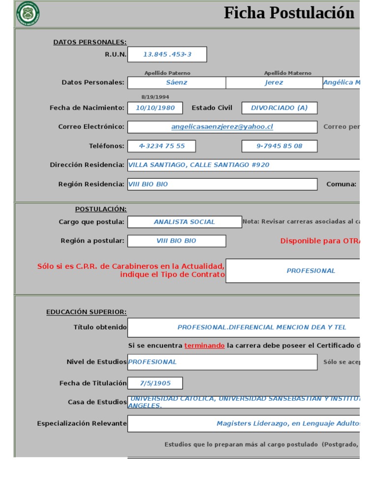 Ficha Postulacion | PDF