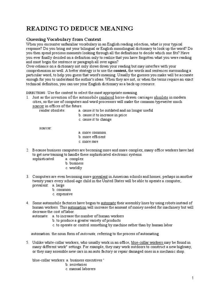 Reading To Deduce Meaning | PDF | Automation | Languages