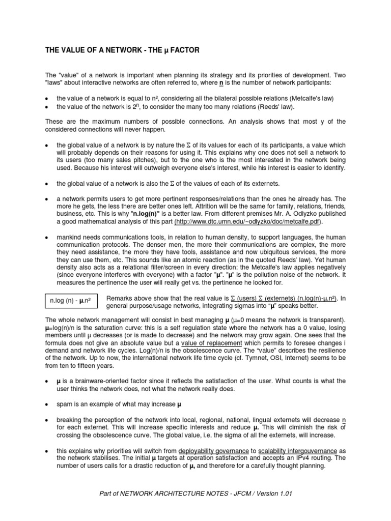 The Value of A Network | PDF | Communication | Internet