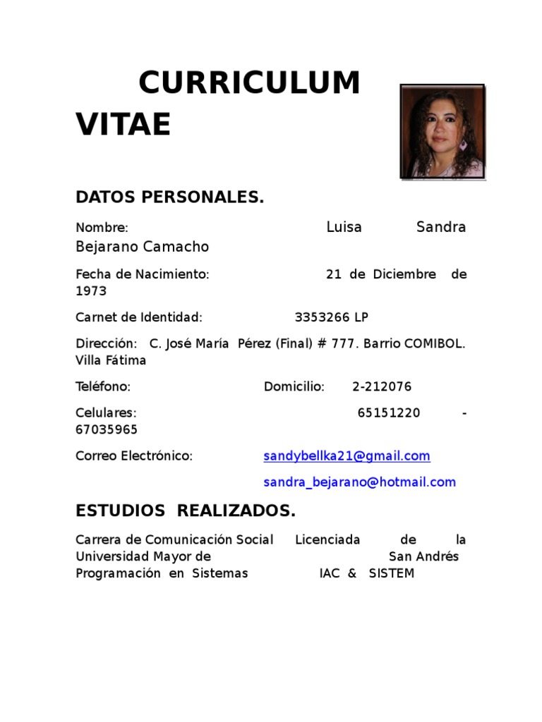 Curriculum Sandra | PDF | Universidad | Bolivia